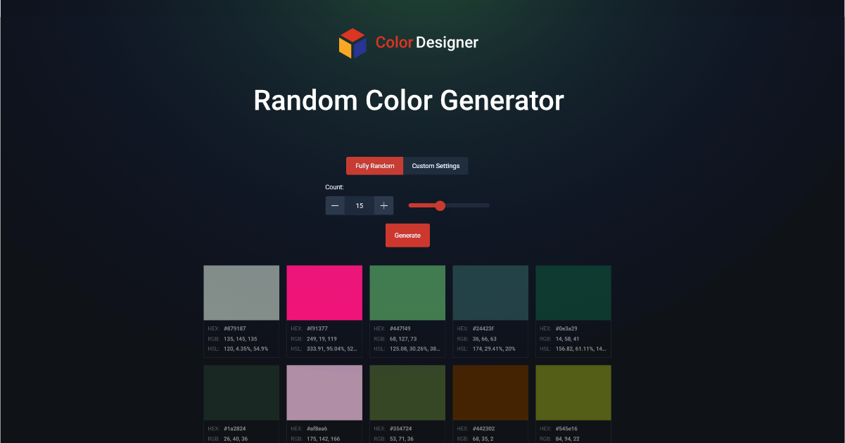 Random Color Generator Colordesigner io